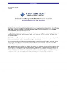 ConstructSecure's Gold Safety Award - Intrepid Electronic Systems, Inc.